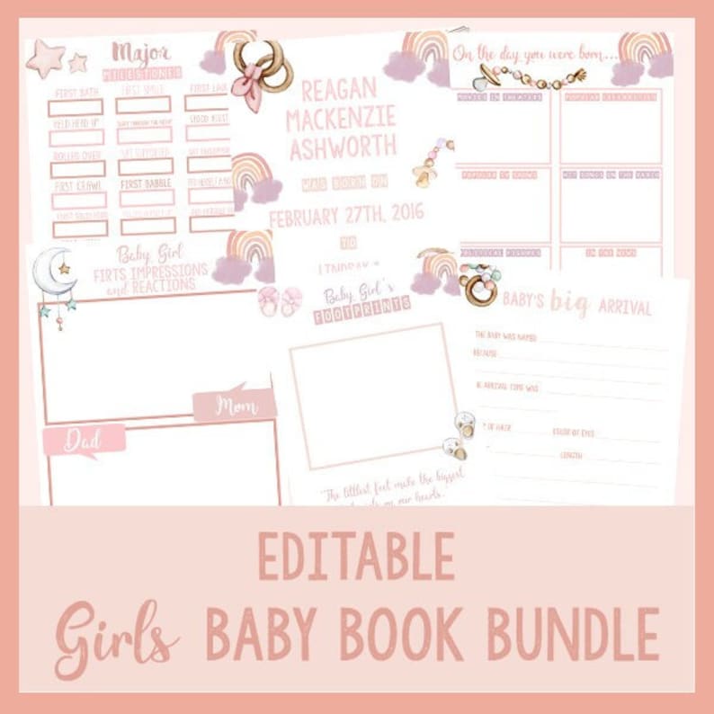 EDITABLE PRINTABLE Baby Book Pages for Girls Girl's Baby | Etsy