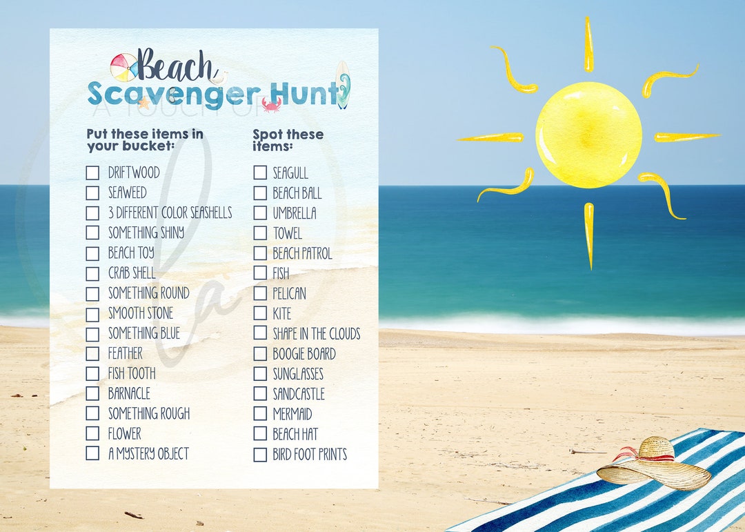 PRINTABLE Beach Party Scavenger Hunt Game (5 X 7), Digital Beach Party ...