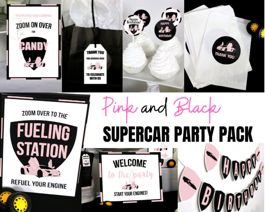PRINTABLE Pink Luxury Car Party Supplies, Pink Luxury Car Birthday ...