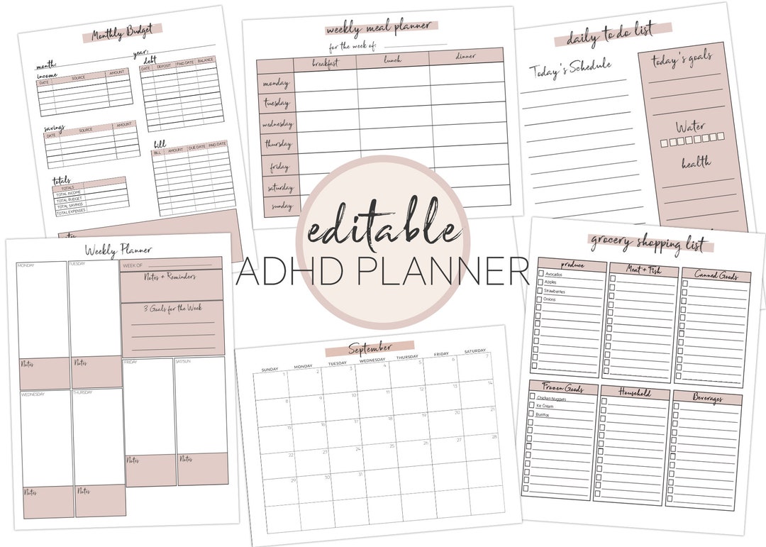 EDITABLE Nude Color Pallet ADHD Planner, Minimalist Productivity ...