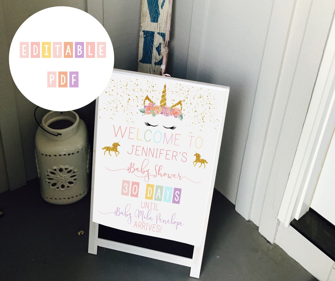 EDITABLE PRINTABLE Unicorn Baby Shower Welcome Sign 16 X 20 - Etsy