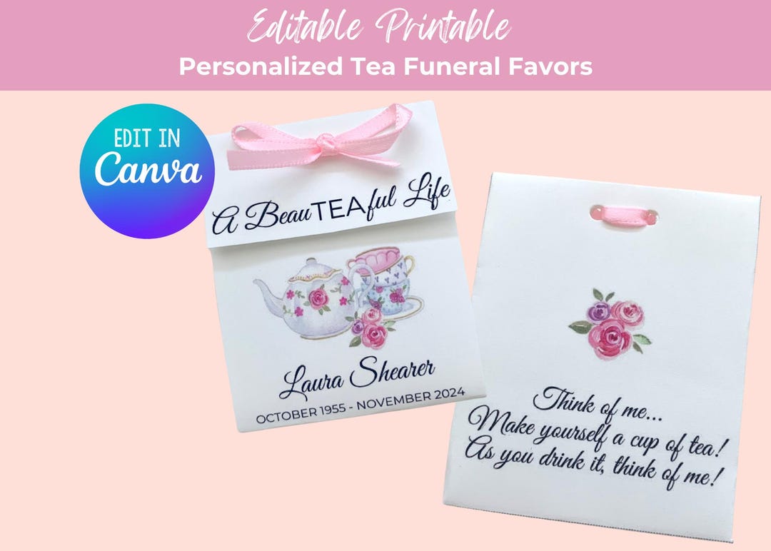 EDITABLE PRINTABLE Personalized Tea Packet Funeral Favors, Memorial ...