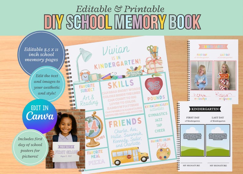 Printable DIY School Memory Book Back to School Organization School ...