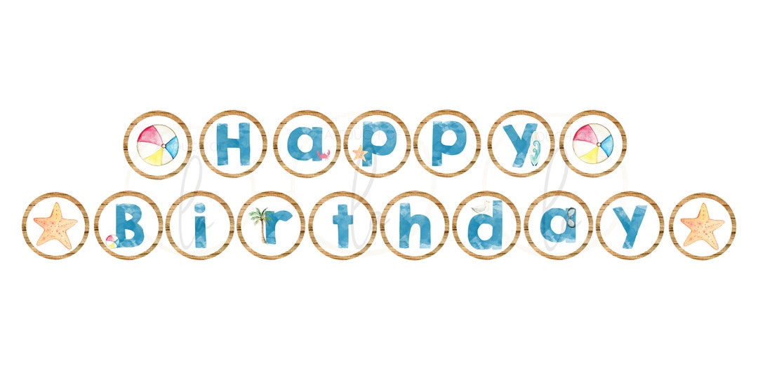 PRINTABLE Beach "happy Birthday" Banner, Beach Party Birthday Banner ...