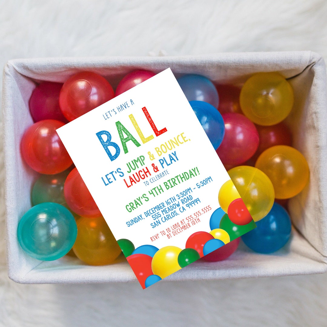 EDITABLE PRINTABLE Ball Birthday Party Invitation, Editable Ball Party ...