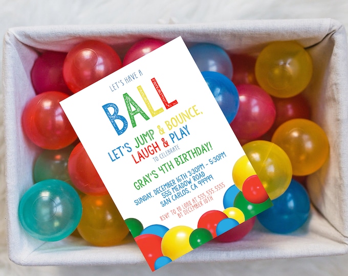 EDITABLE PRINTABLE Ball Birthday Party Invitation, Editable Ball Party ...