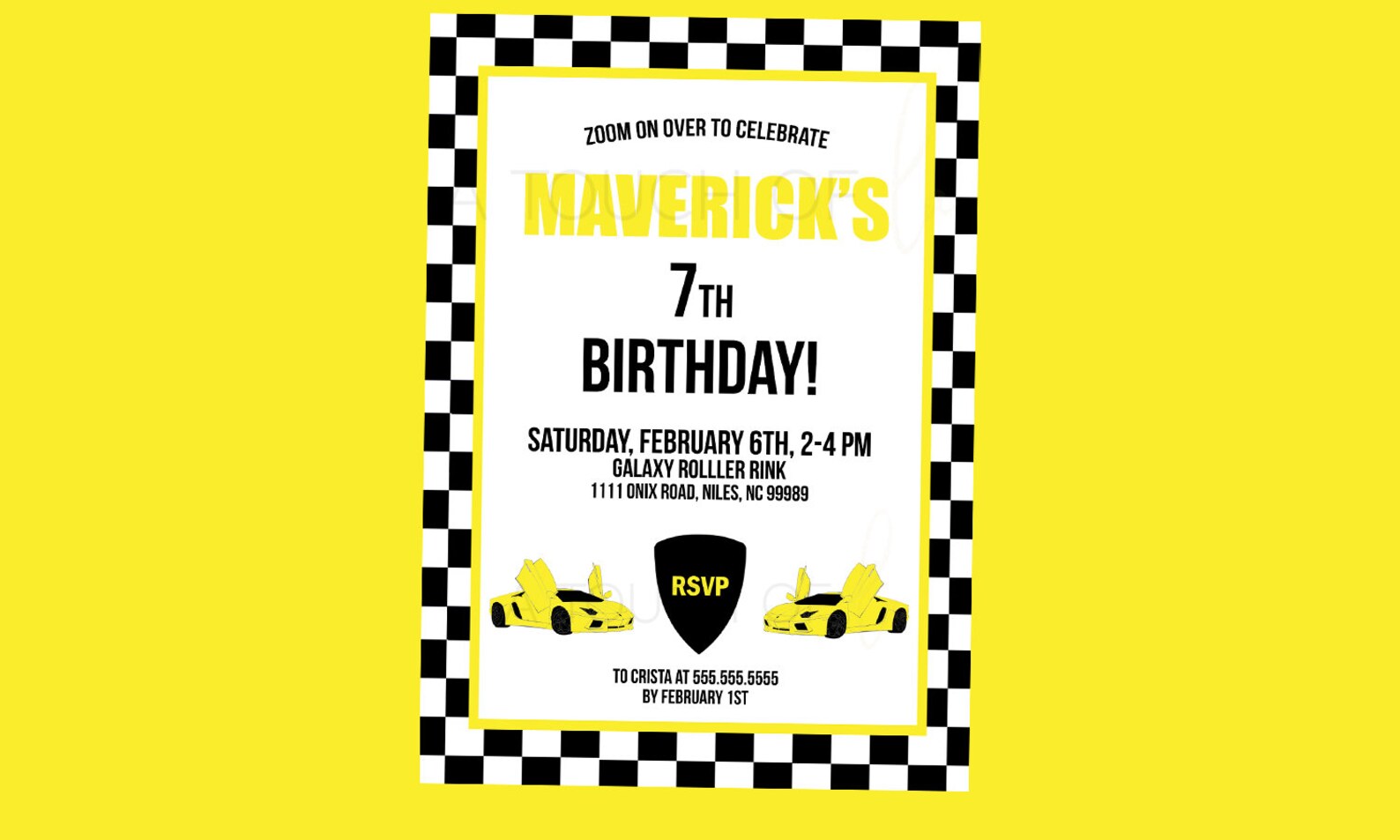 EDITABLE PRINTABLE Yellow Luxury Car Birthday Invitation 5 X - Etsy