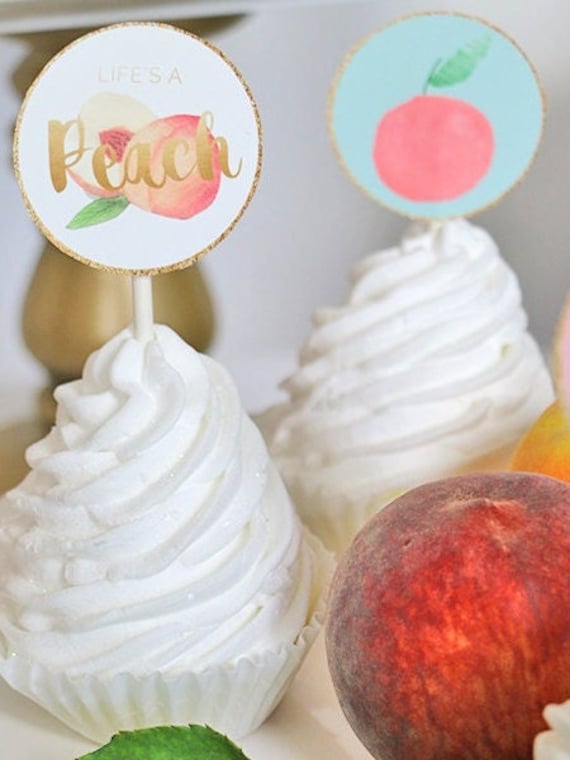 PRINTABLE Peach Party Cupcake Toppers Peach Birthday Cupcake - Etsy