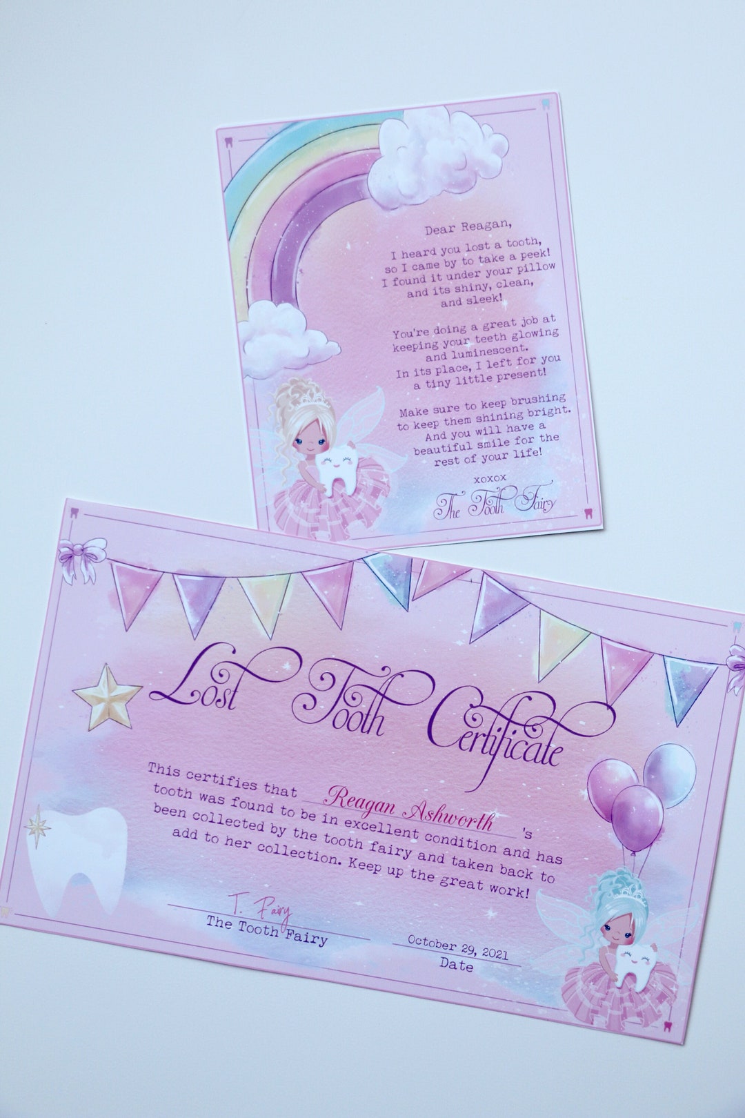 EDITABLE PRINTABLE Tooth Fairy Certificate and Note, Toothfairy ...