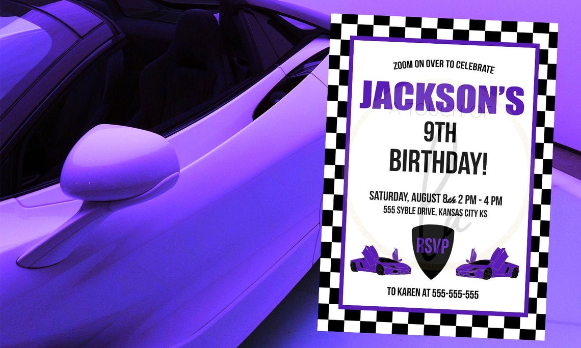 EDITABLE PDF Purple Supercar Birthday Party Invitation | Etsy