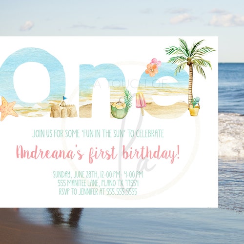 EDITABLE PRINTABLE Beach Party First Birthday Invitation 5 X - Etsy