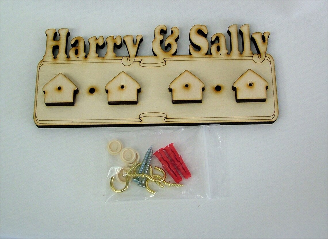 Personalised Wooden Key Holder Your Names Cut Out Four Hooks - Etsy