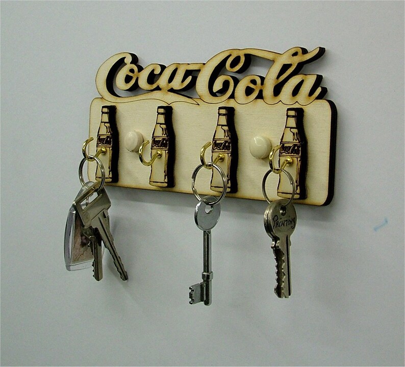 Wooden Key Holder Four Hook Wall Fixed Wooden Key Holder Coca Cola Key ...