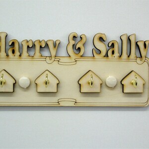 Personalised Wooden Key Holder Your Names Cut Out Four Hooks - Etsy