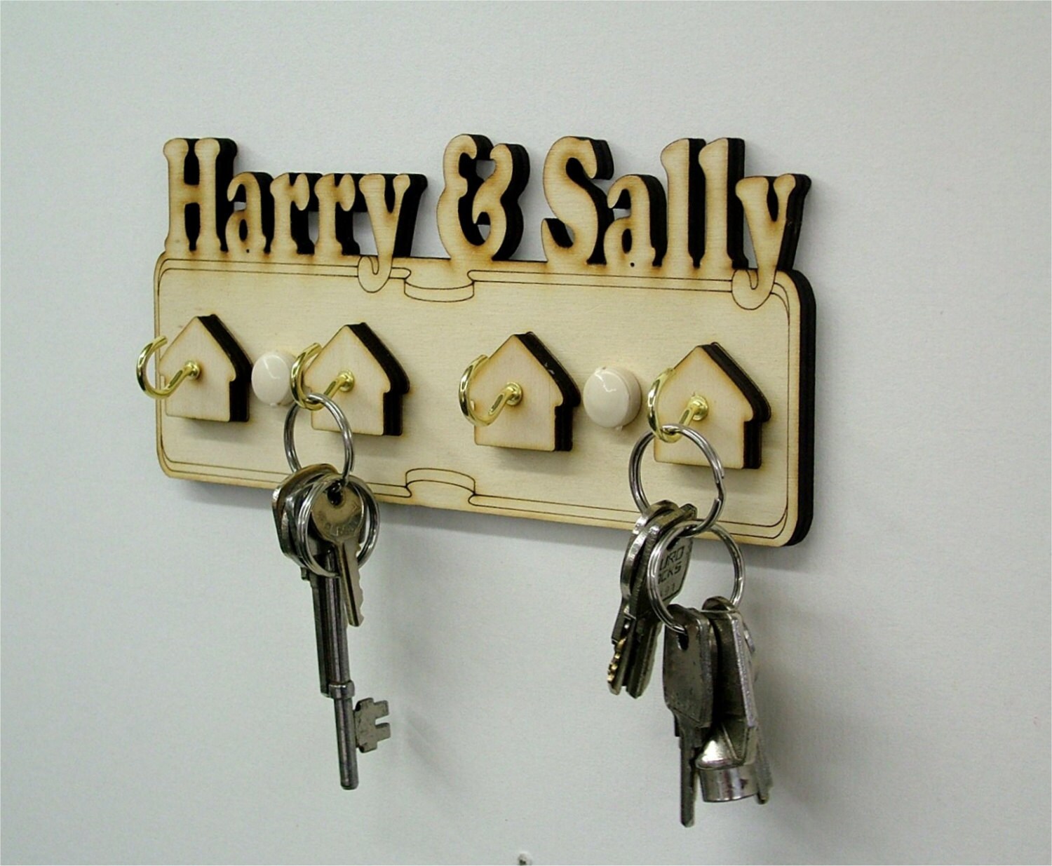 Personalised Wooden Key Holder Your Names Cut Out Four Hooks - Etsy