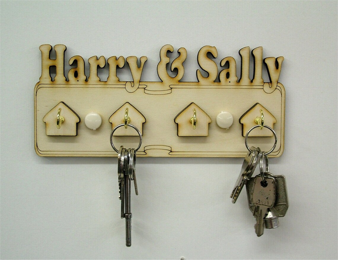 Personalised Wooden Key Holder Your Names Cut Out Four Hooks - Etsy