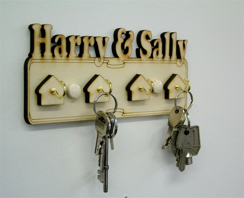 Personalised Wooden Key Holder Your Names Cut Out Four Hooks - Etsy