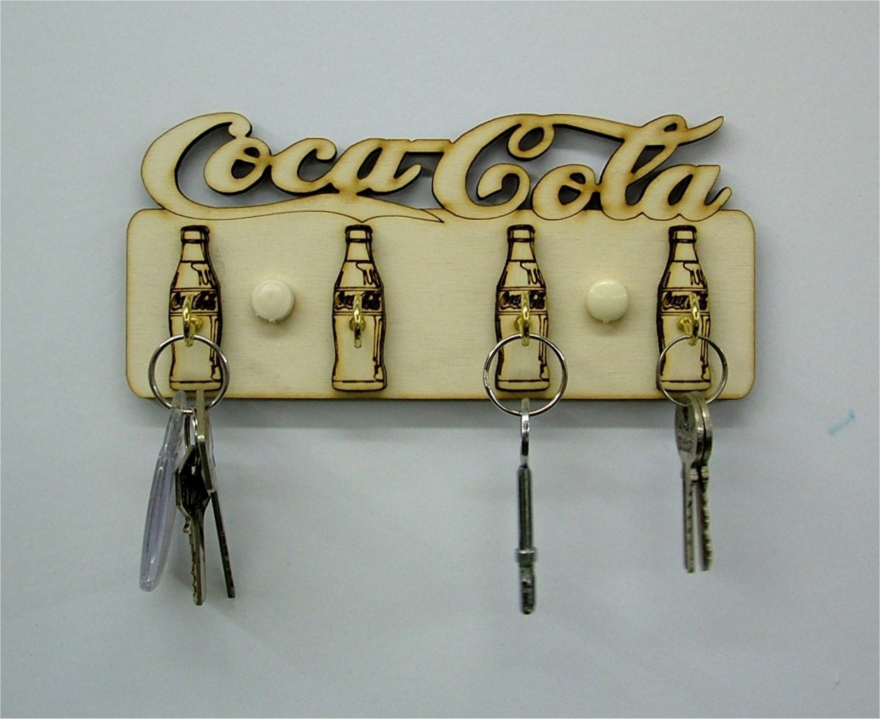 Wooden Key Holder Four Hook Wall Fixed Wooden Key Holder Coca Cola Key ...