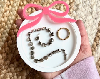Pink Bow Tray, Jewelry Dish, Bow Ring Holder, Trinket Dishes, Bow Decor ...