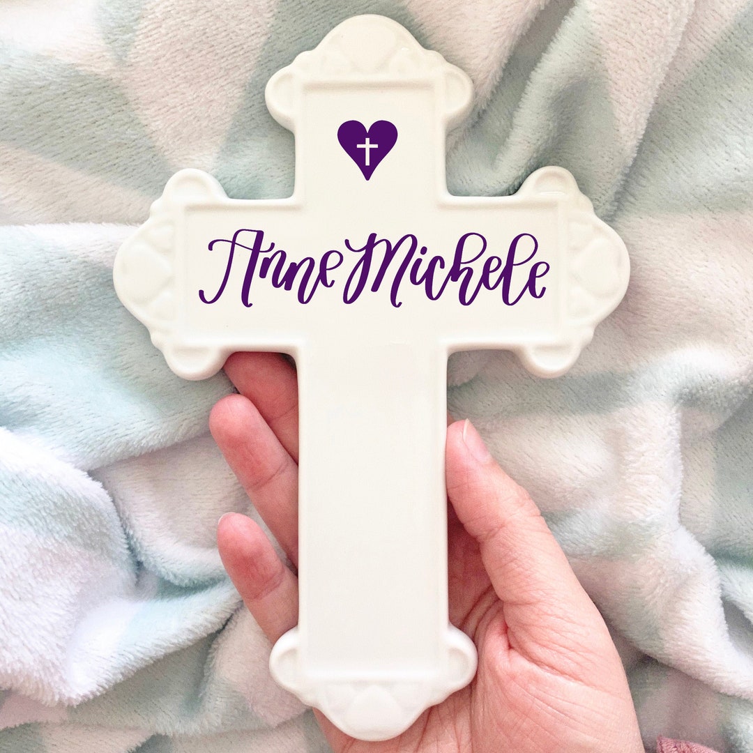 First Communion Gift Girl - Personalized Ceramic Cross - Custom Baptism ...