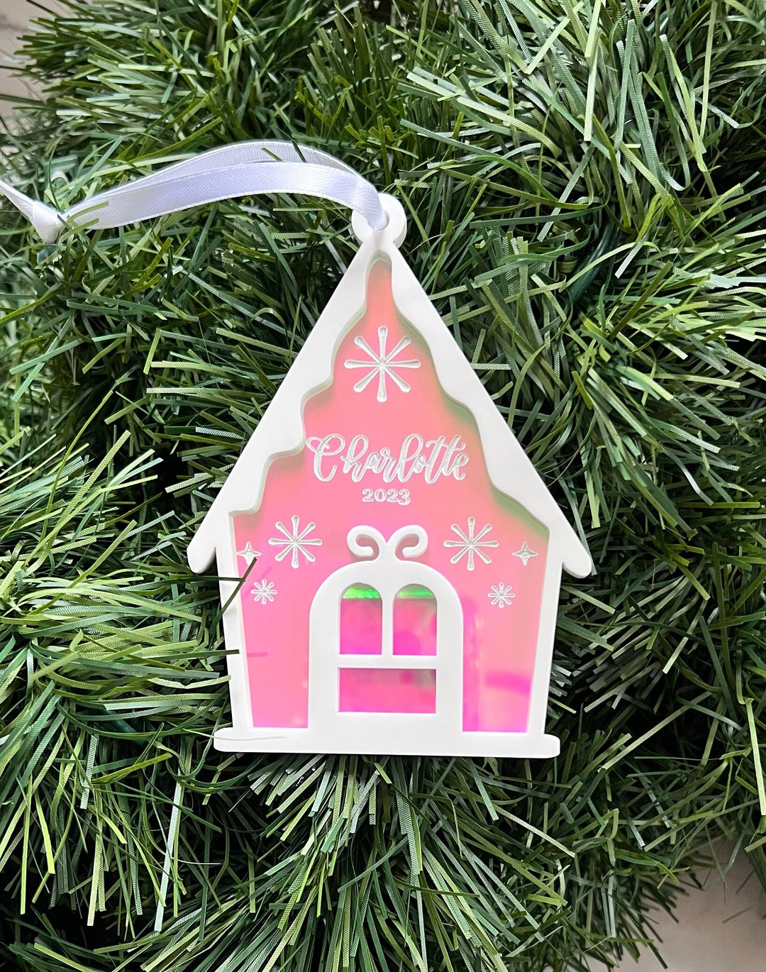 Personalized Gingerbread House Ornament – Whimsical Acrylic Name Tag - Etsy
