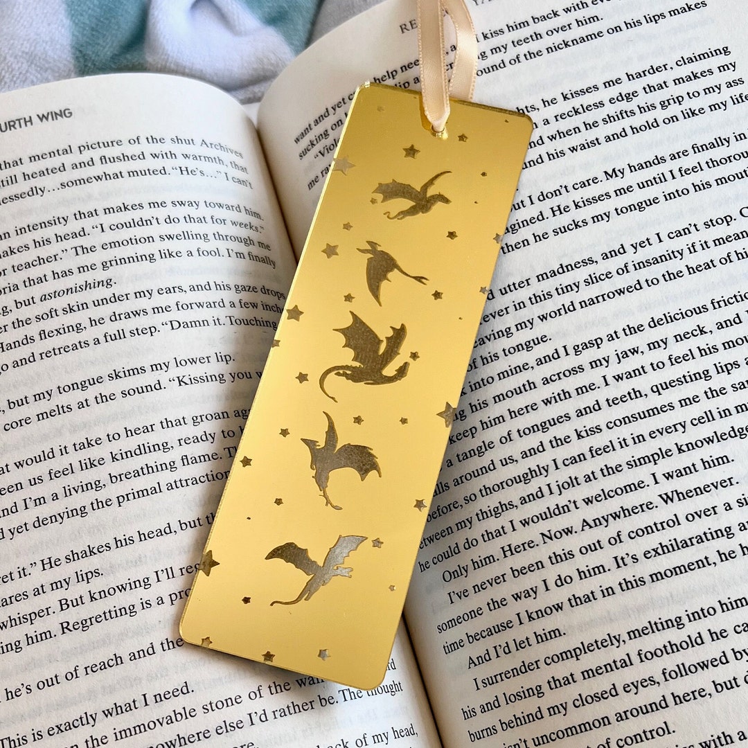 Fourth Wing Dragon Bookmark: Gold Acrylic Fantasy Gift - Etsy