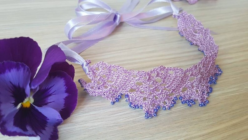 Beaded violet forehead band light purple hairpiece lavender | Etsy