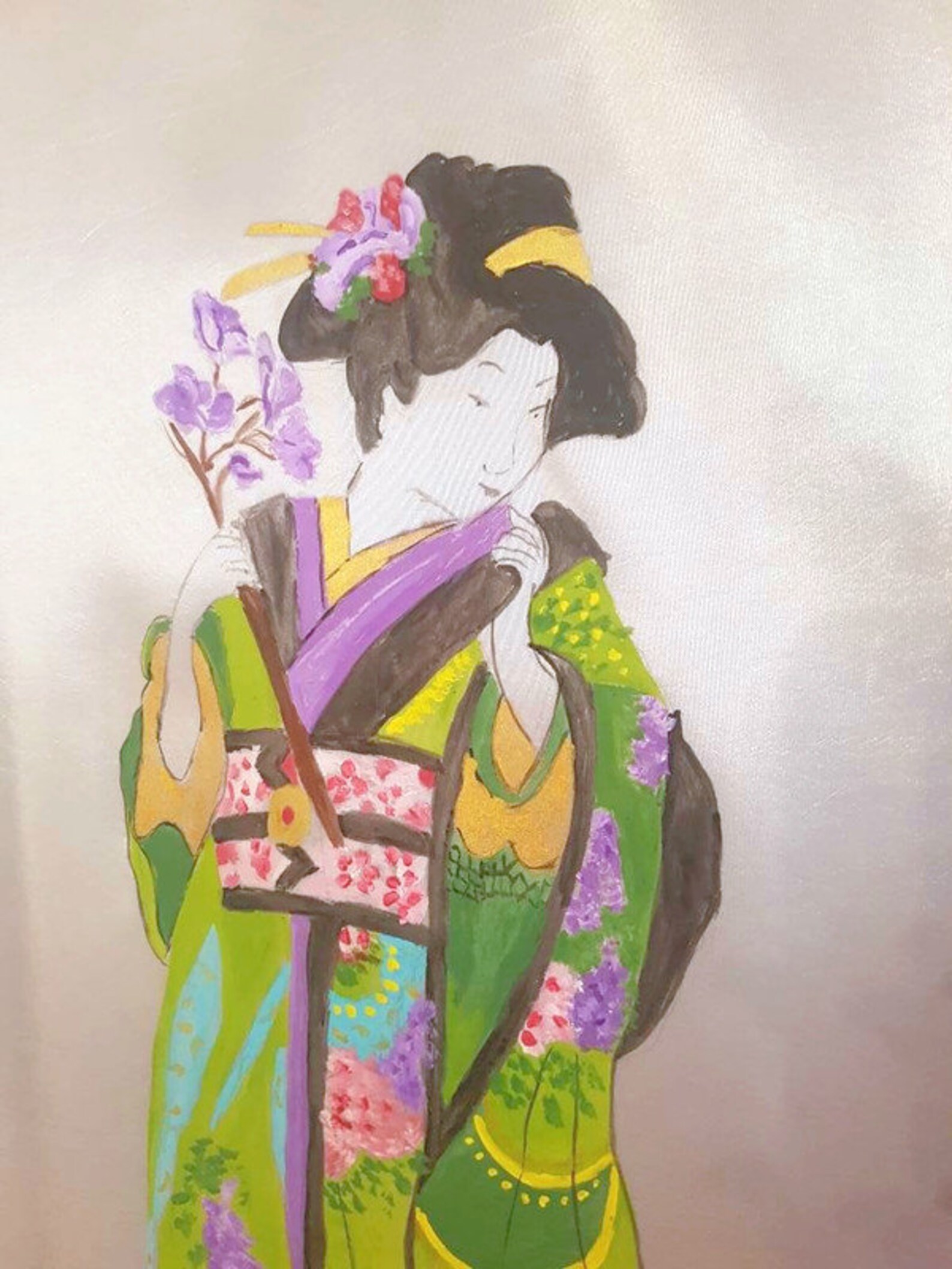 Pair of Hand Painted Geisha Asian Decor Taffeta Acrylic Paint - Etsy