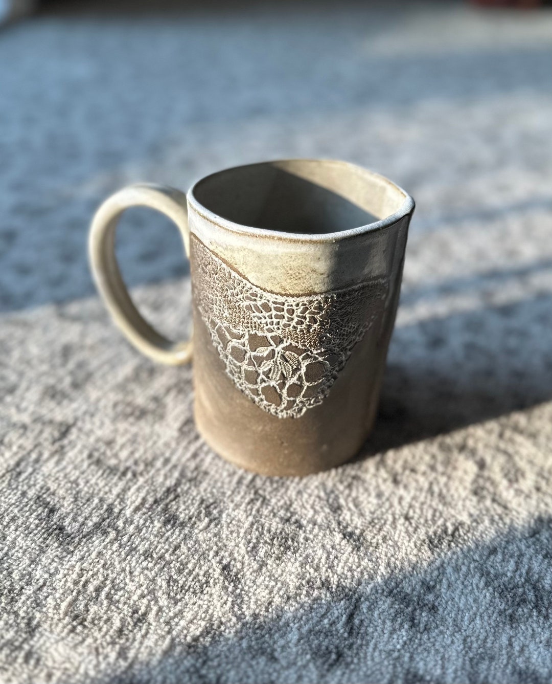 Lace Texture White and Chocolate Clay Slab Mug - Etsy