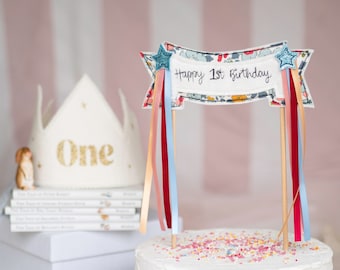 Liberty Fabric Birthday Cake Topper Flag. Happy Birthday Cake Topper ...