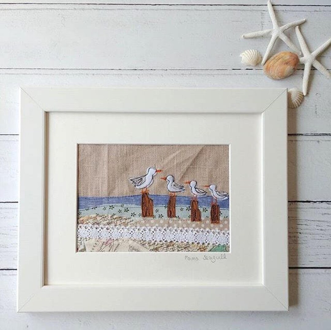 Mama Seagull Freehand Embroidered Textile Artwork - Etsy