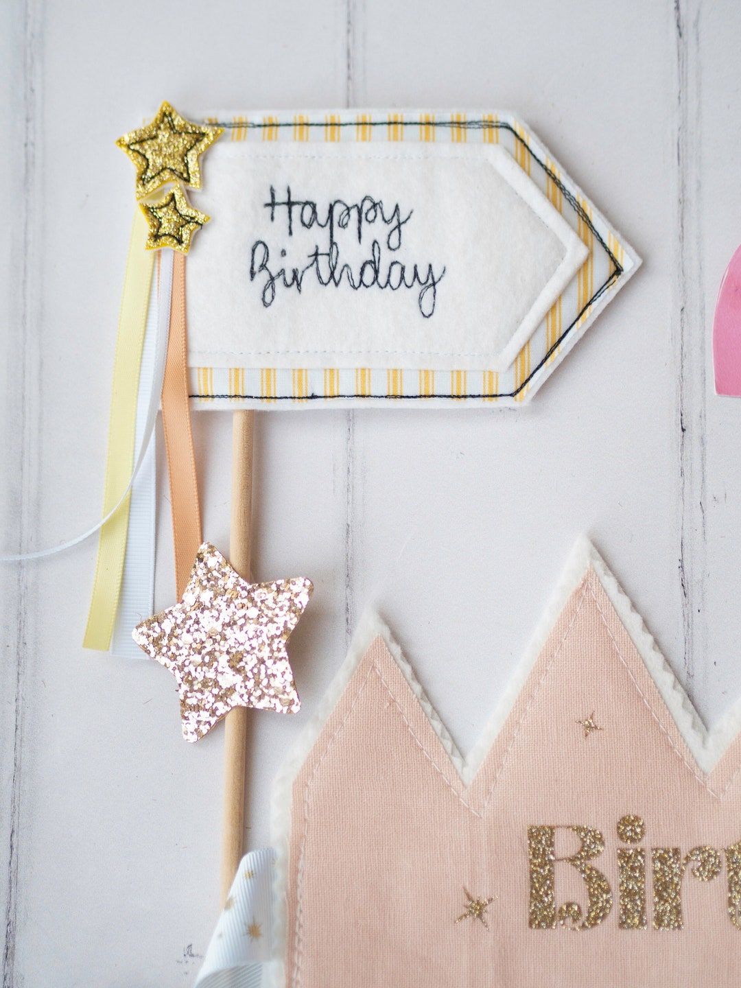 Liberty Fabric Birthday Cake Topper Flag. Happy Birthday Cake Topper ...