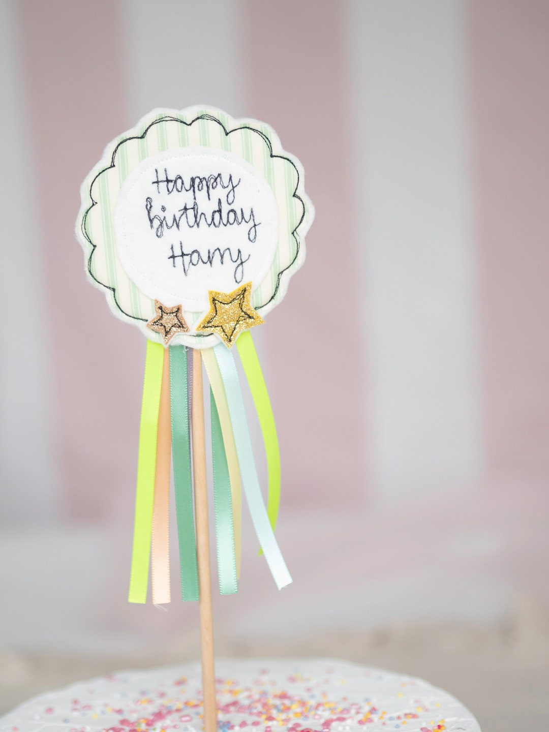 Rosette Personalised Cake Topper Flag. Birthday Cake Topper. Happy ...