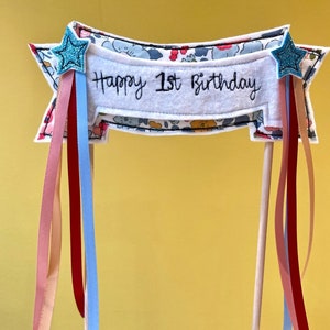 Liberty Happy Birthday Cake Topper. Personalised Cake Topper Flag ...