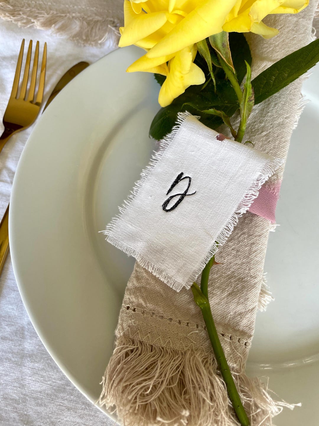 Embroidered Place Tags | Set of Personalised Wedding Place Names ...