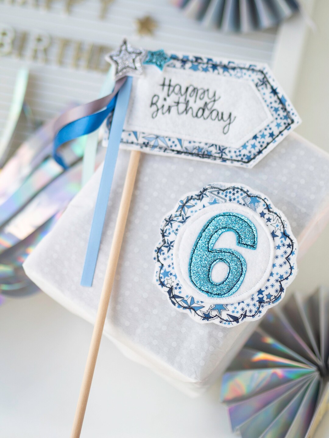 Liberty Fabric Birthday Cake Topper Flag. Happy Birthday Cake Topper ...