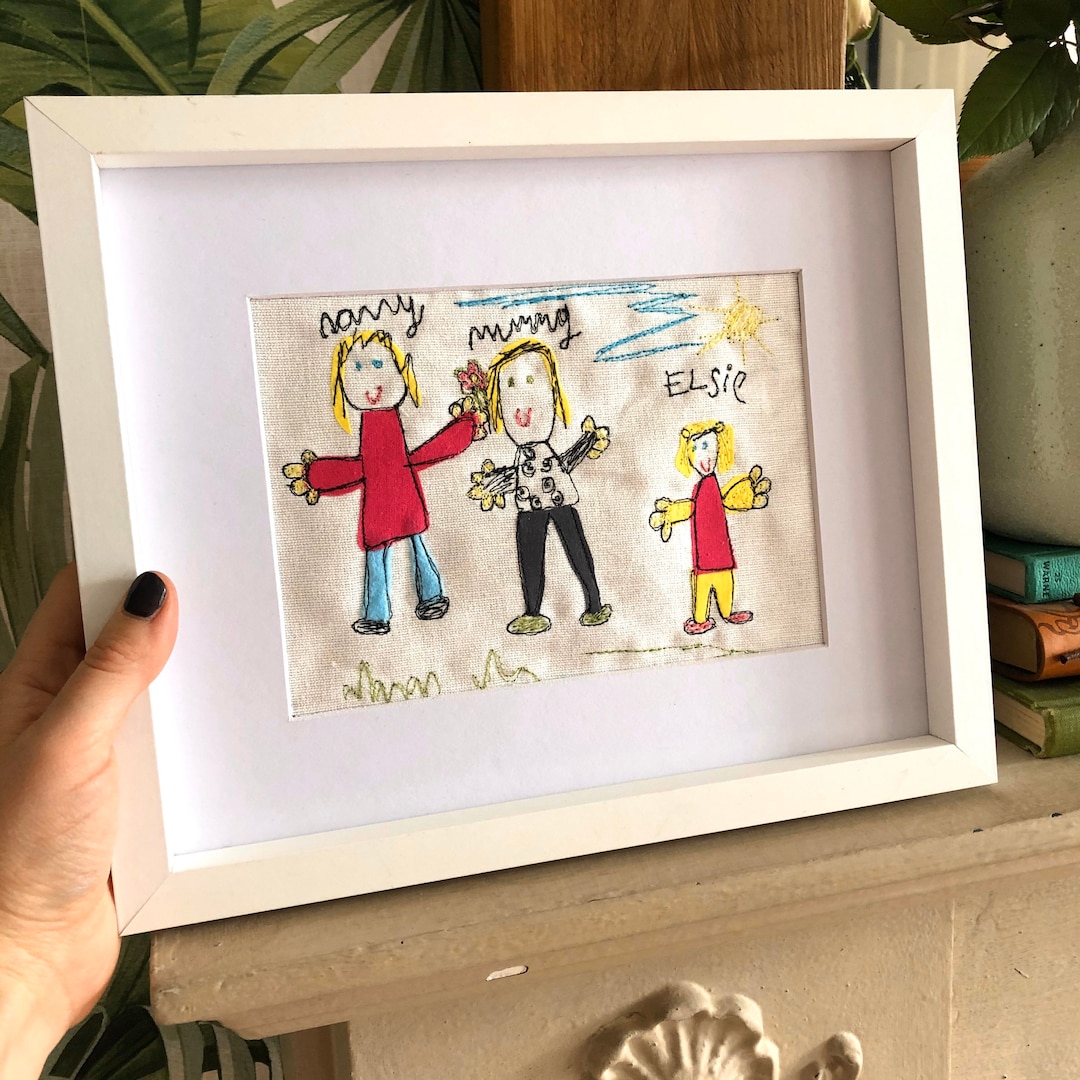 Embroidered Child’s Drawing Keepsake Picture - Etsy