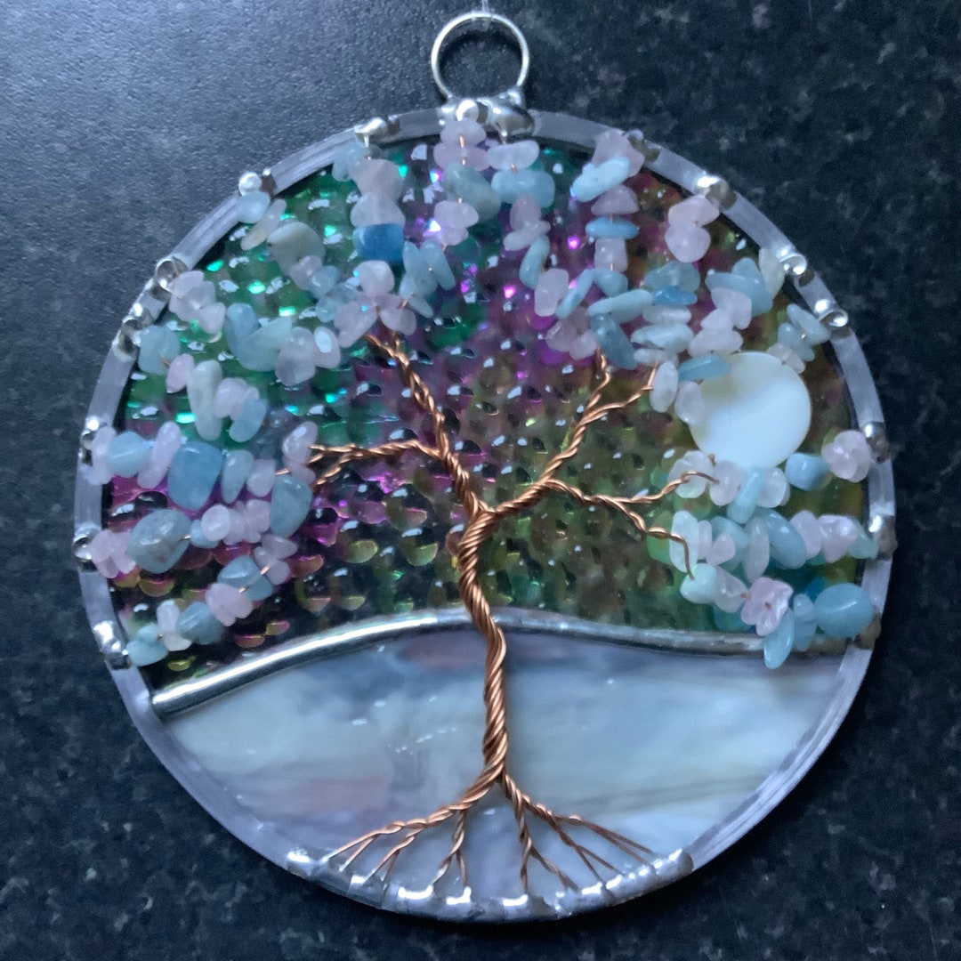 Rose Quartz and Aquamarine Tree of Life Suncatcher - Etsy