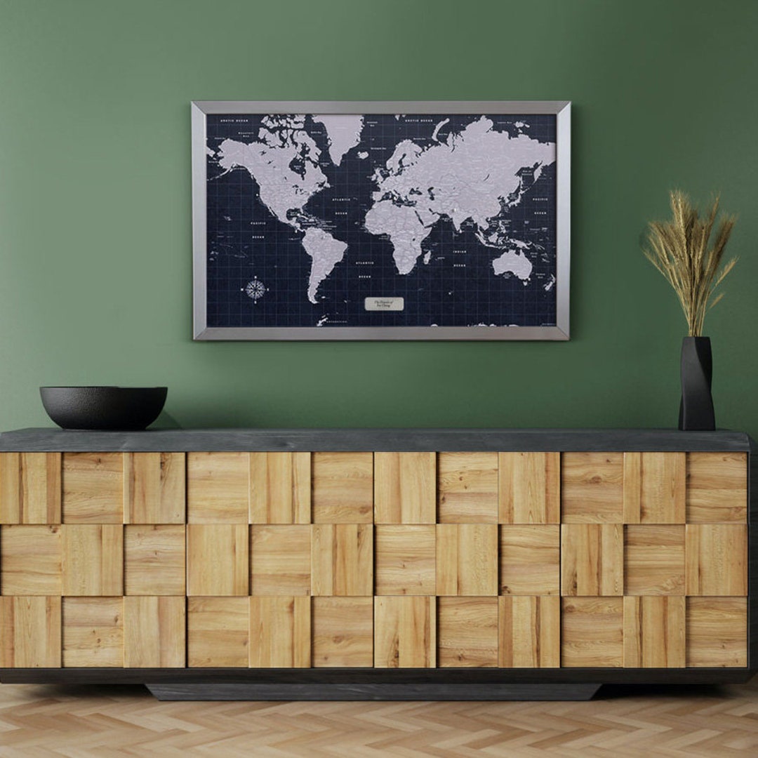 Urban Slate World Framed Map - Etsy