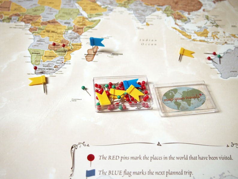 Personalized Framed World Travel Map with Pins Push Pin | Etsy