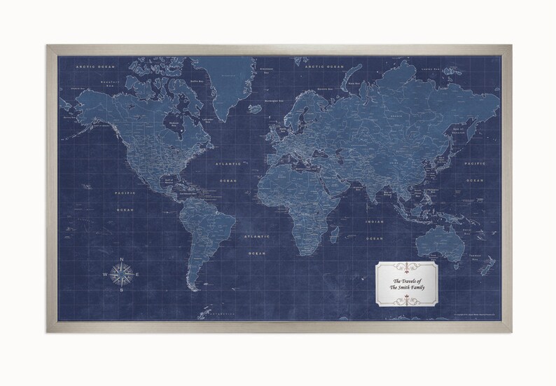 Modern Framed World Map Push Pin Travel Map 34x26 | Etsy