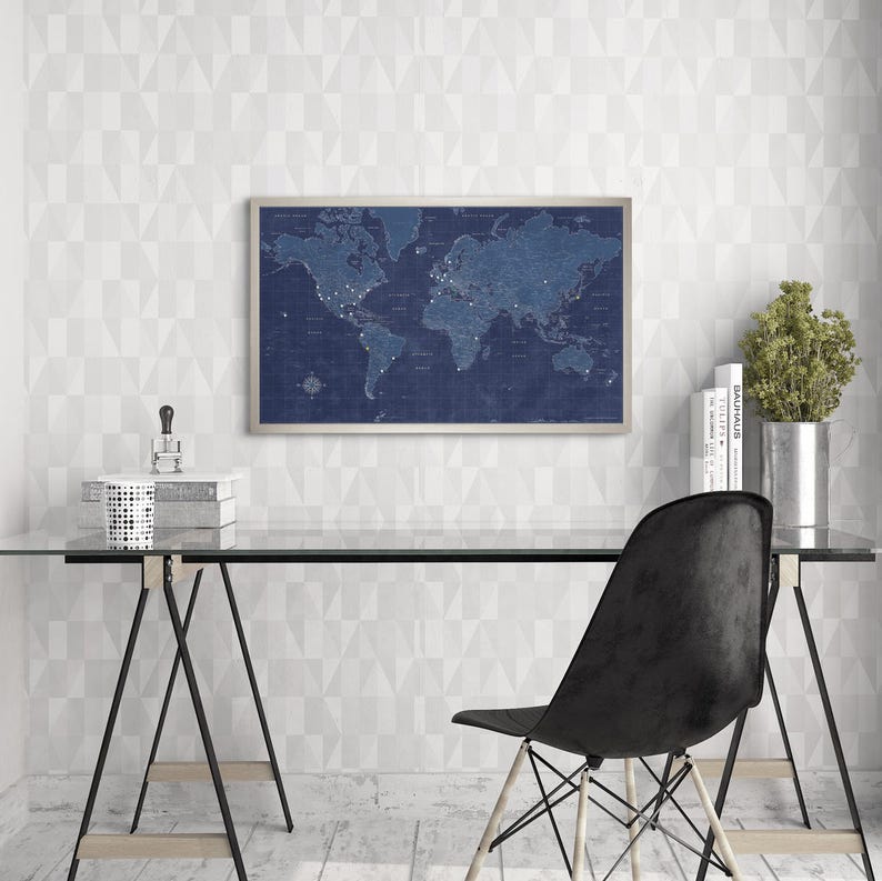 Modern Framed World Map Push Pin Travel Map 34x26 | Etsy