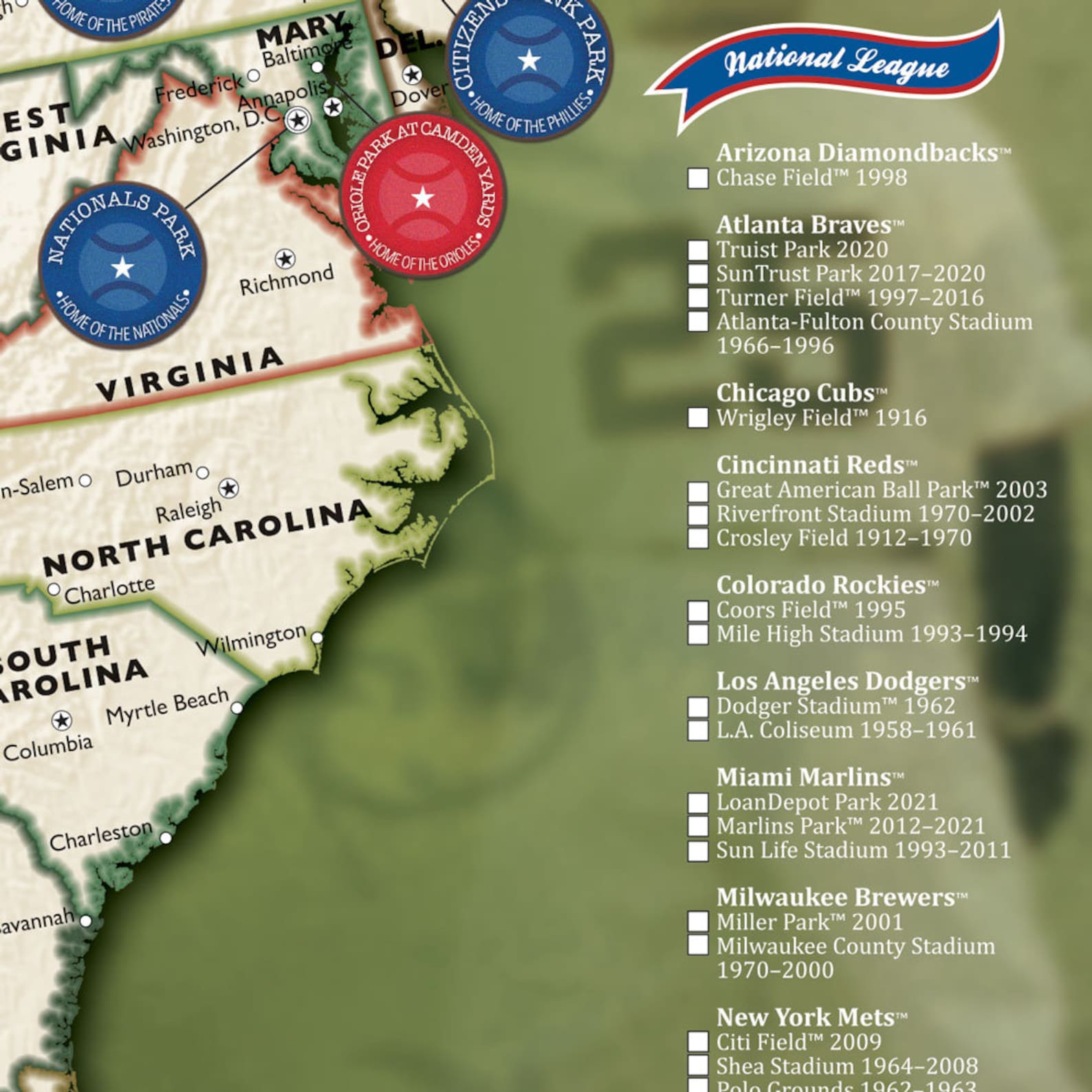 Ballpark Travel Quest Map With Pins - Push Pin Travel Map - Ballpark ...