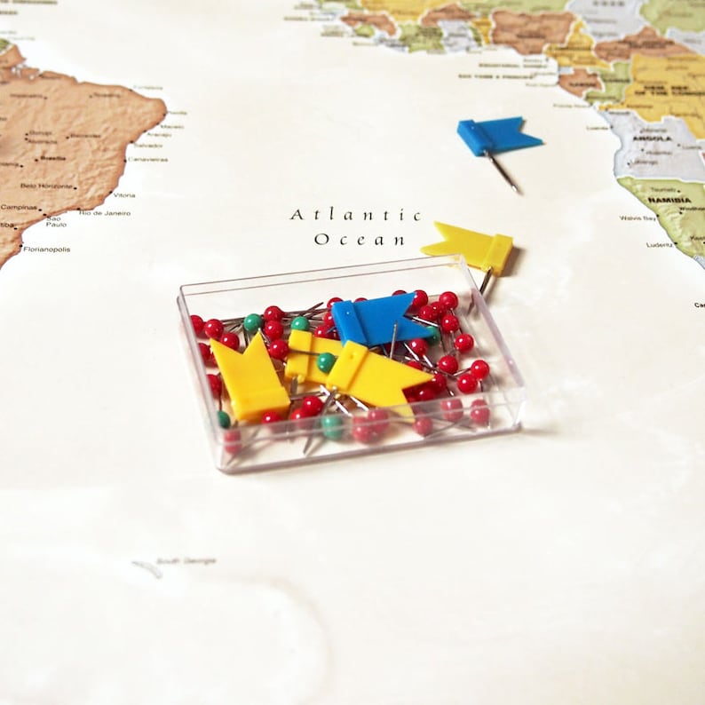 Personalized Framed World Travel Map With Pins Push Pin - Etsy