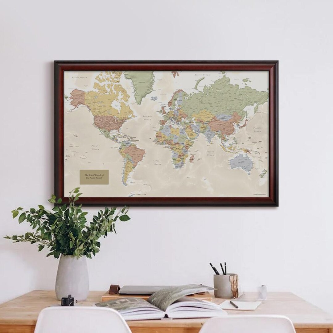Choose Your Frame Personalized World Map With Pins Push Pin Travel Map ...