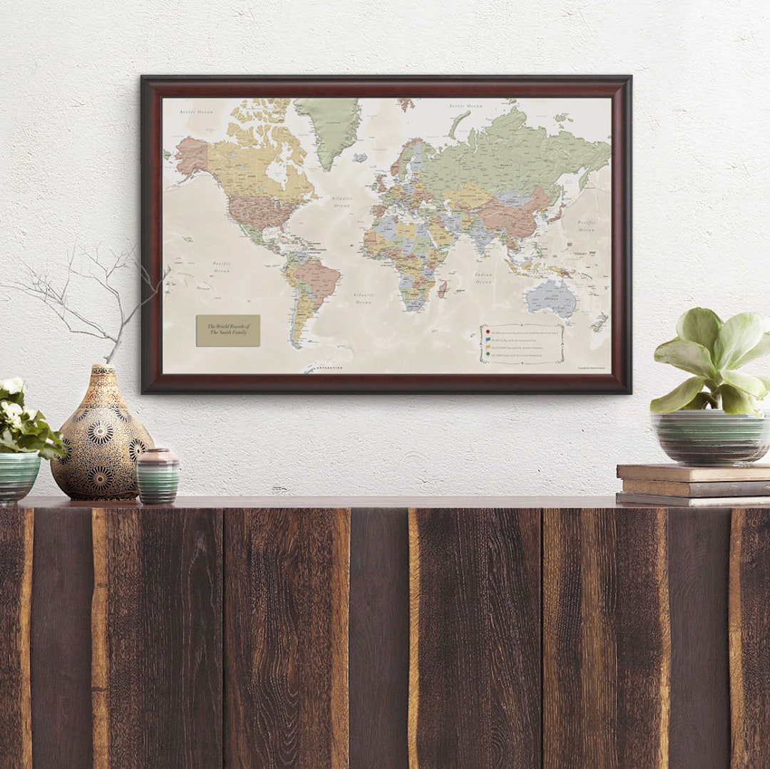 Personalized Framed World Travel Map With Pins - Push Pin Travel Map ...