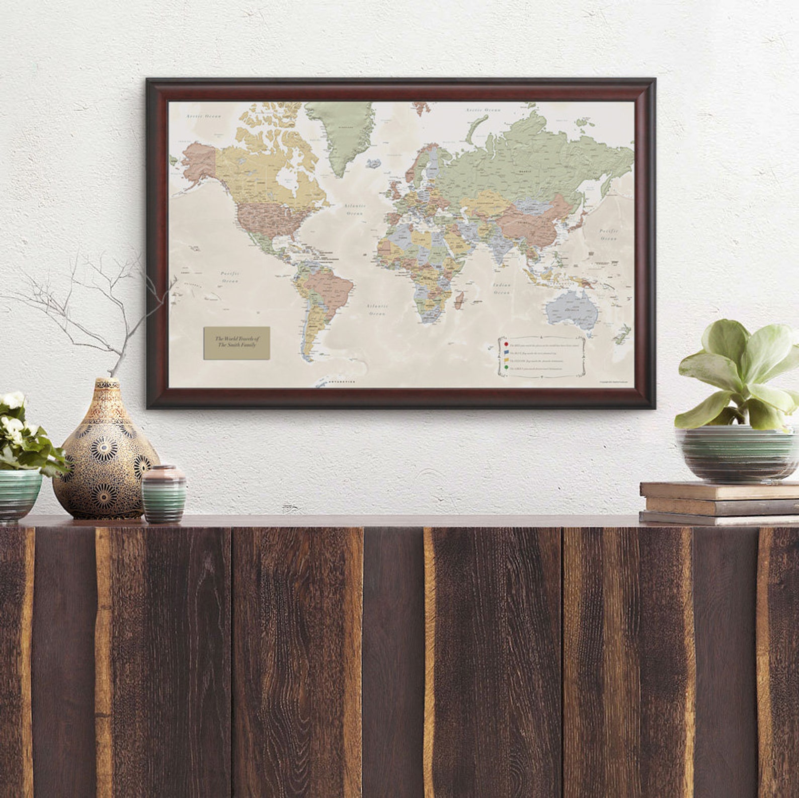 Personalized Framed World Travel Map With Pins Push Pin - Etsy