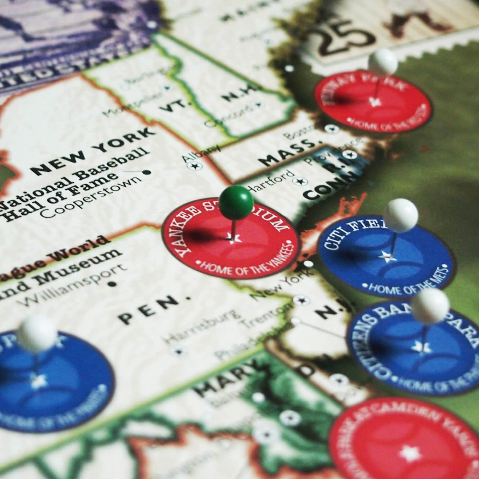 Ballpark Travel Quest Map With Pins - Push Pin Travel Map - Ballpark ...