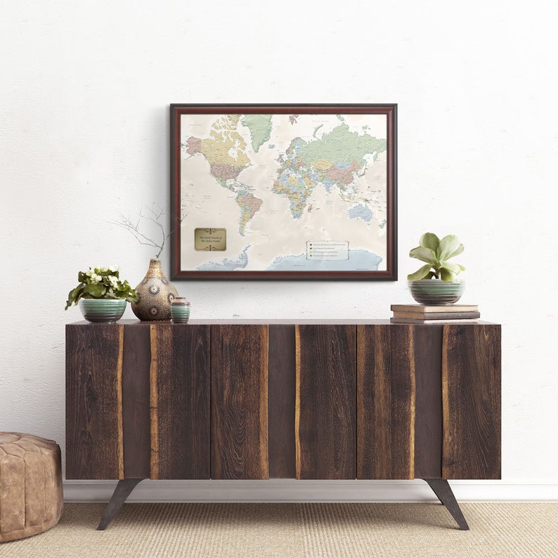 Personalized Framed World Travel Map with Pins Push Pin | Etsy