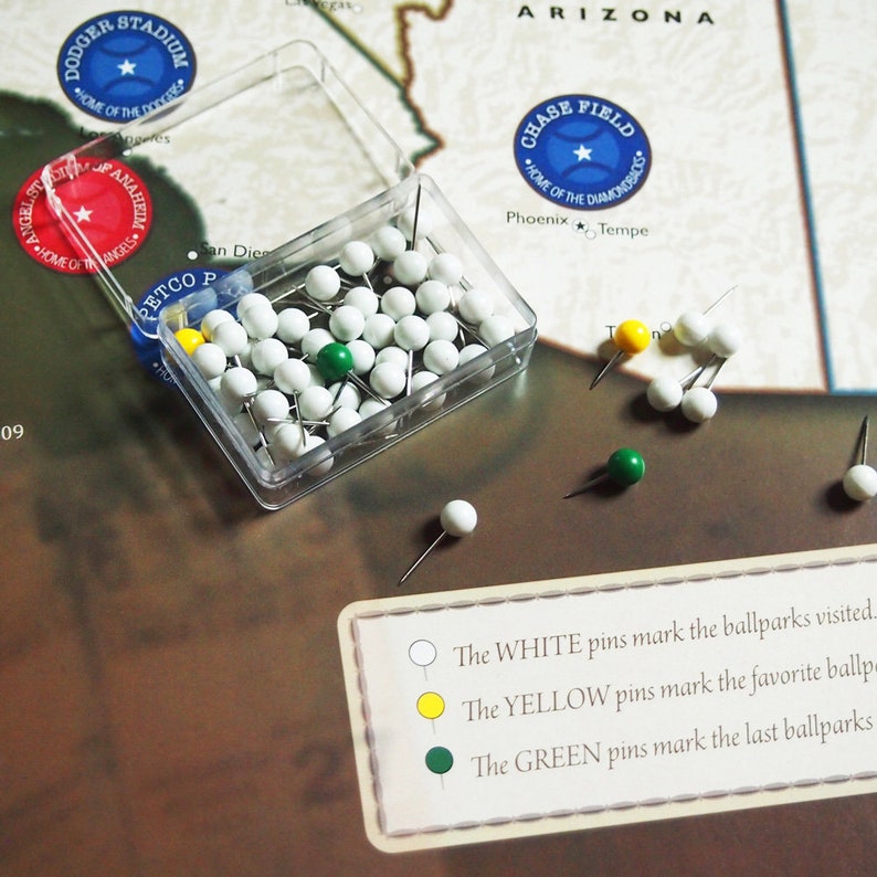 Ballpark Travel Quest Map With Pins - Push Pin Travel Map - Ballpark ...